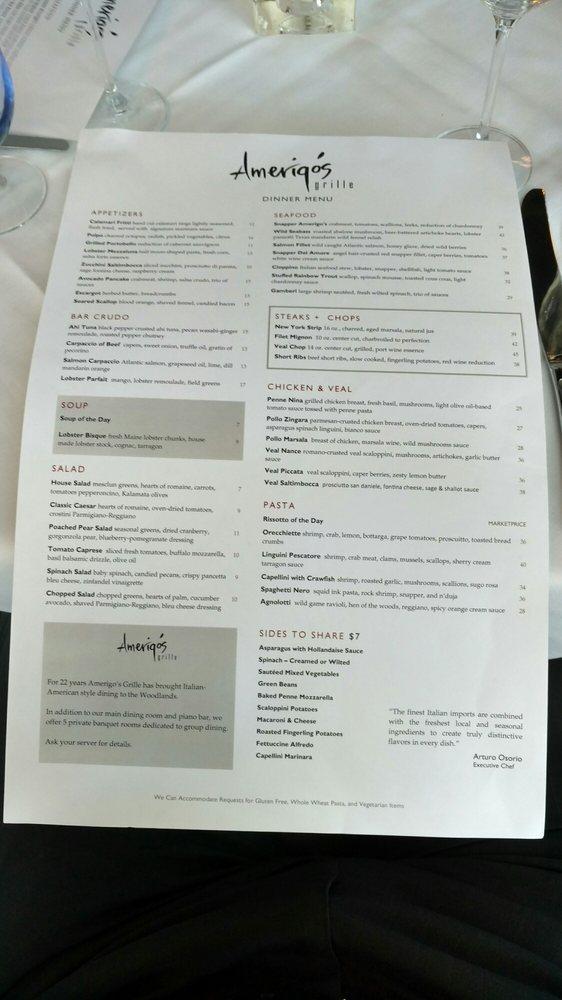Carta del restaurante Amerigo's Grille, The Woodlands