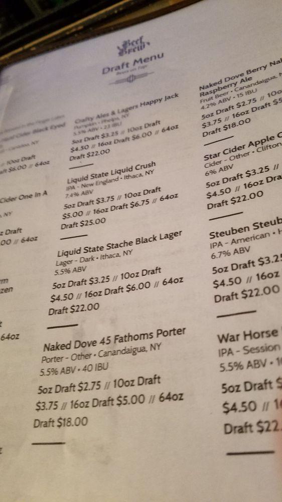 Menu at Beef & Brew restaurant, Geneva