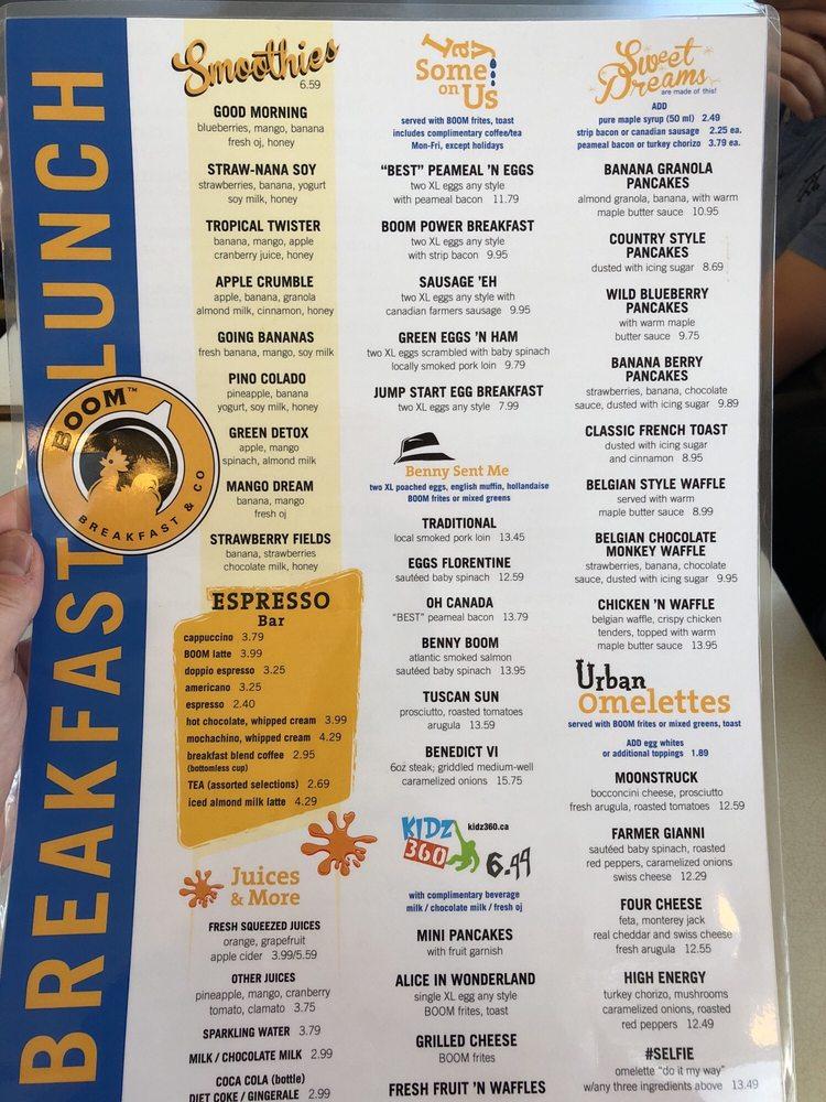 Menu at Boom Breakfast & Co restaurant, Toronto, St Clair Ave W