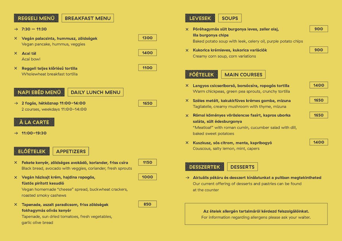 Menu at Flow Specialty Coffee Bar & Bistro, Budapest
