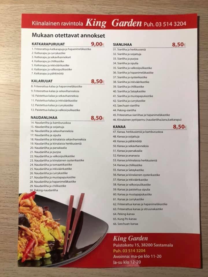 Menu at King Garden restaurant, Sastamala