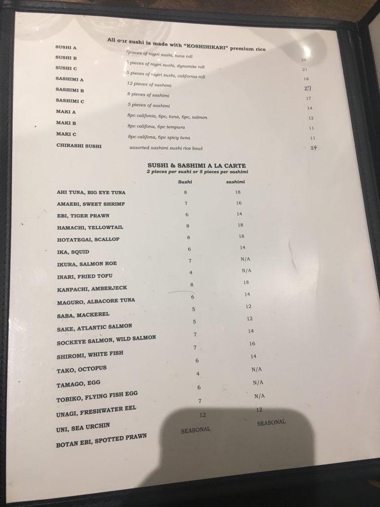 Menu at ND Sushi & Grill restaurant, Toronto, 370 College St