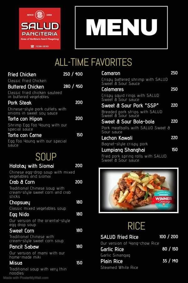Menu at Salud Panciteria restaurant, Marikina