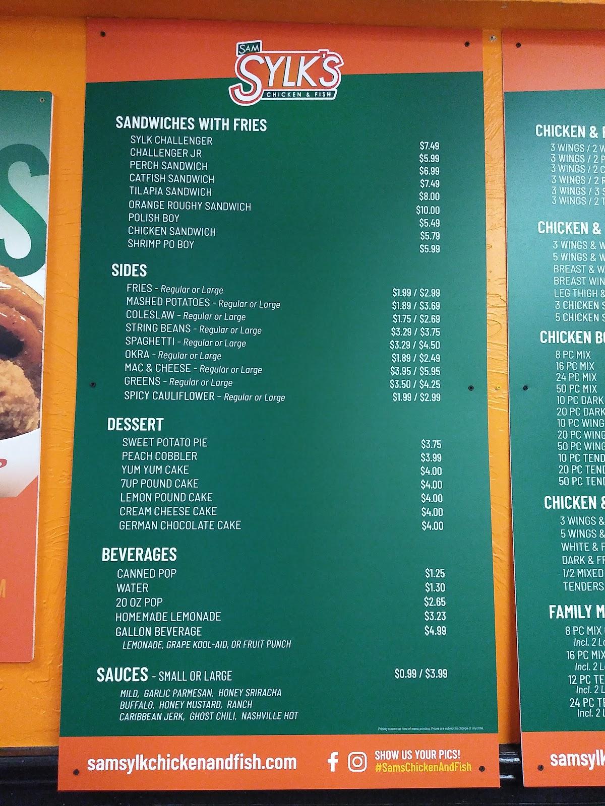 Menu at Sam Sylk's Chicken And Fish Euclid restaurant, Euclid, Euclid Ave
