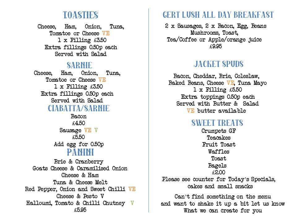 Menu at The Ginger Piggery & Ginny’s Cafe, Boyton