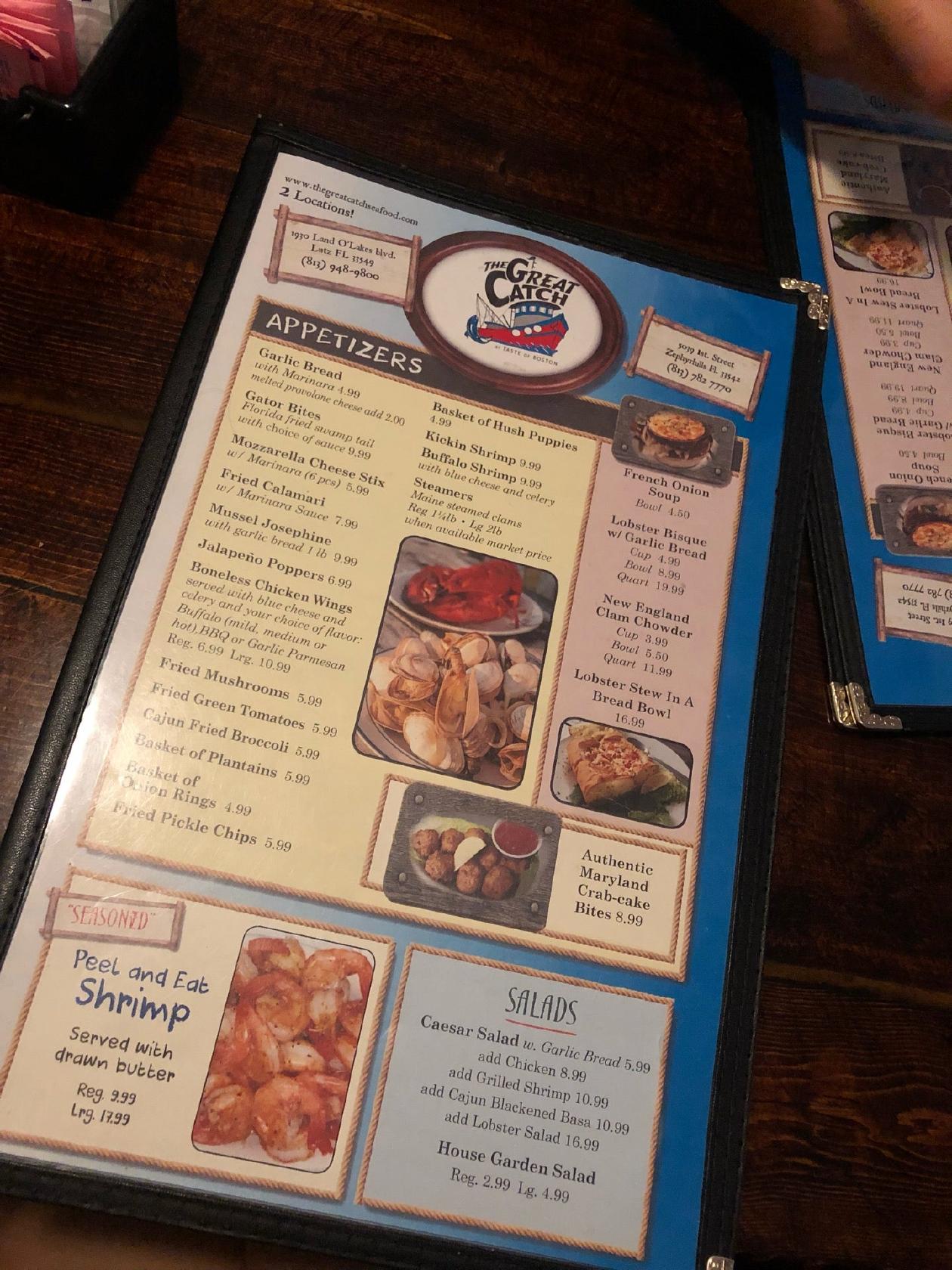 Menu at The Great Catch by Taste of Boston restaurant, Lutz