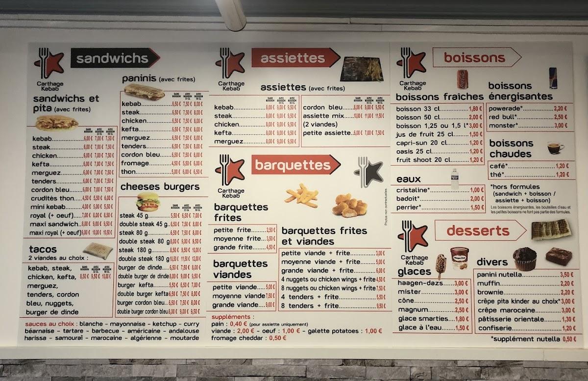 Menu at Carthage Kebab fast food, Arnage