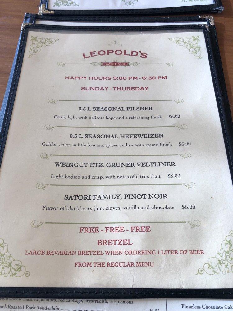 Menu at Leopold's pub & bar, San Francisco
