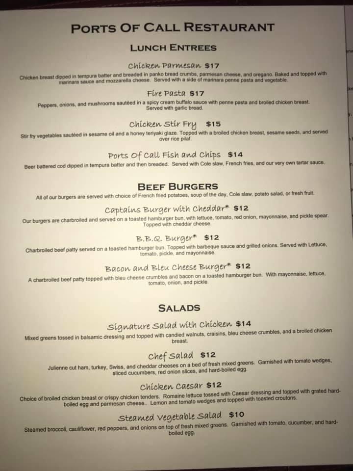 Menu at Port of Call Restaurant, Tacoma