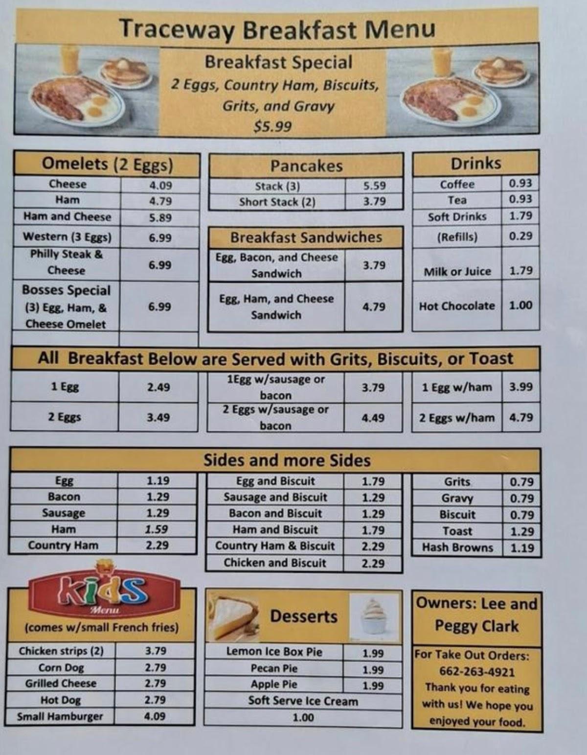 Menu at Trace-Way Restaurant, Mathiston, US-82