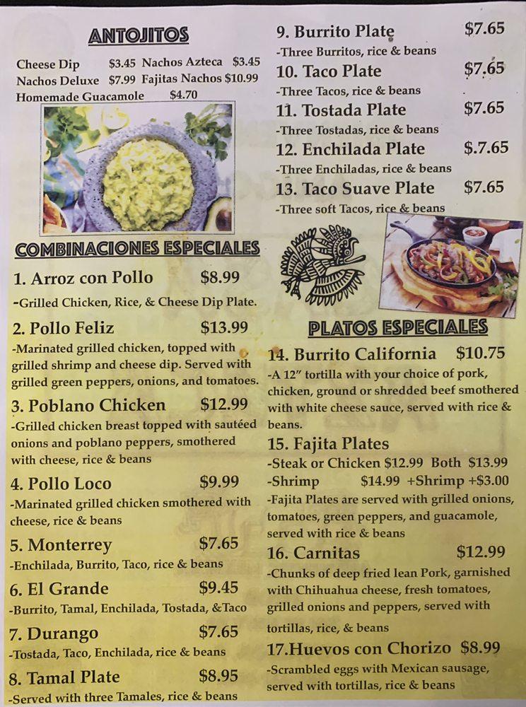 Menu at Casa Azteca restaurant, O'Fallon, 501 W W Hwy 50