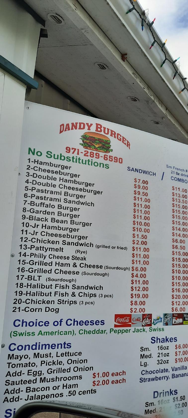 Menu at Dandy burger restaurant, Dallas, 888 SE Monmouth Cutoff Rd