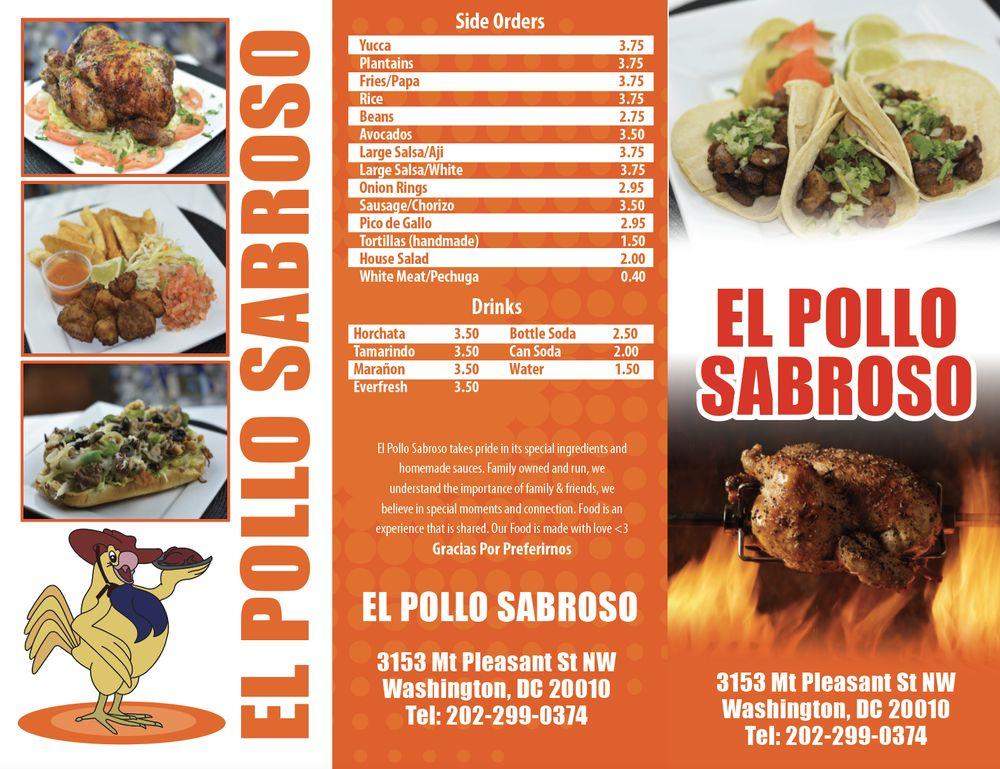 Menu at El Pollo Sabroso restaurant, Washington, Mt Pleasant St NW