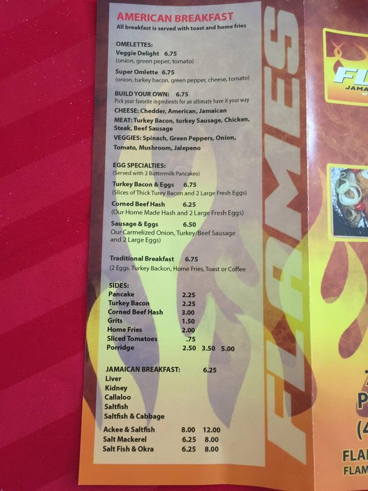 Menu at Flames restaurant, Providence