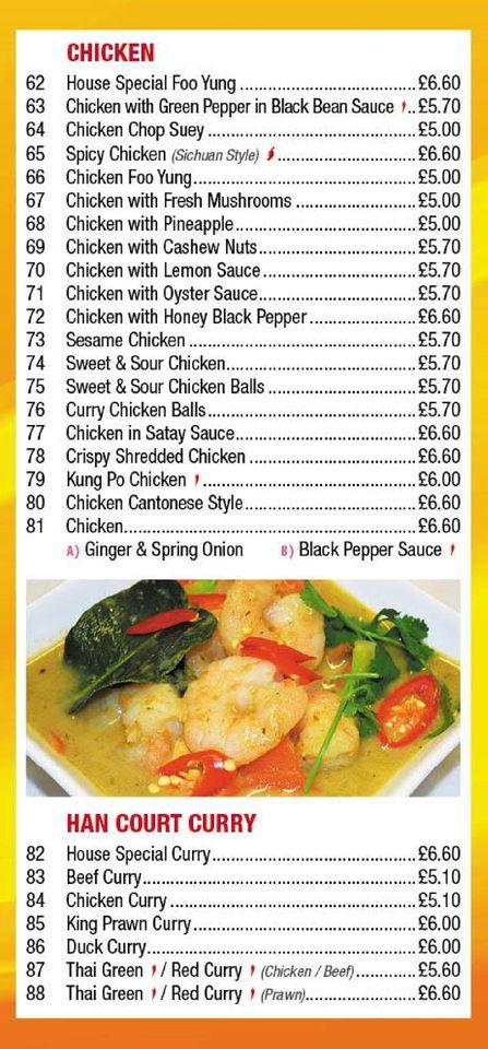 Menu at Han Court restaurant, Barnstaple, Milton House