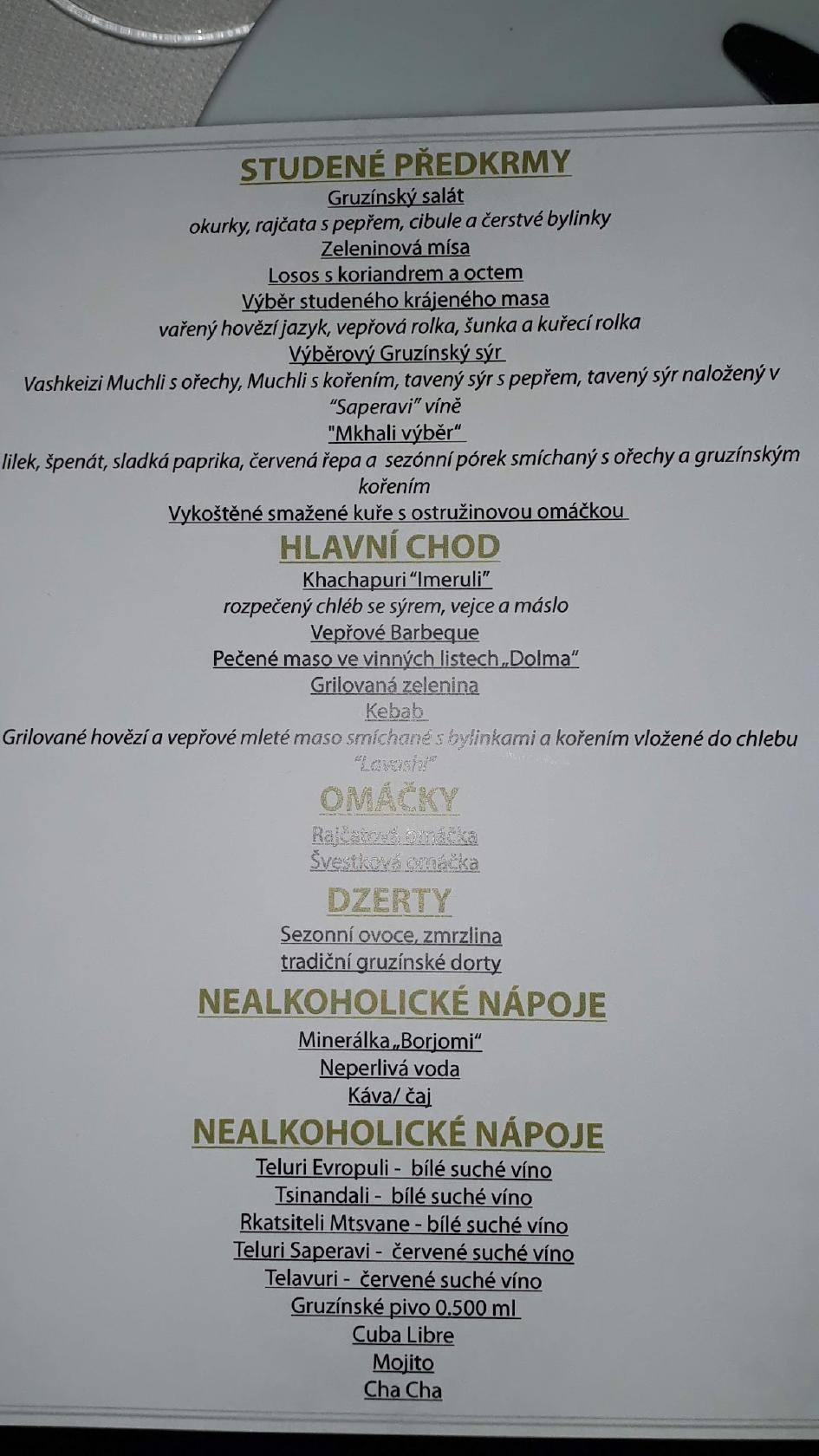 Menu at In the shadow of Metekhi restaurant, Tbilisi, 29 Ketevan ...