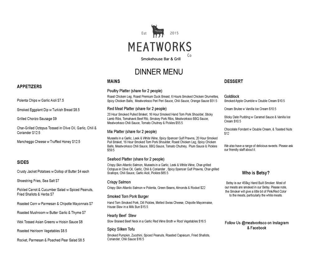 Menu at Meatworksco pub & bar, South Melbourne