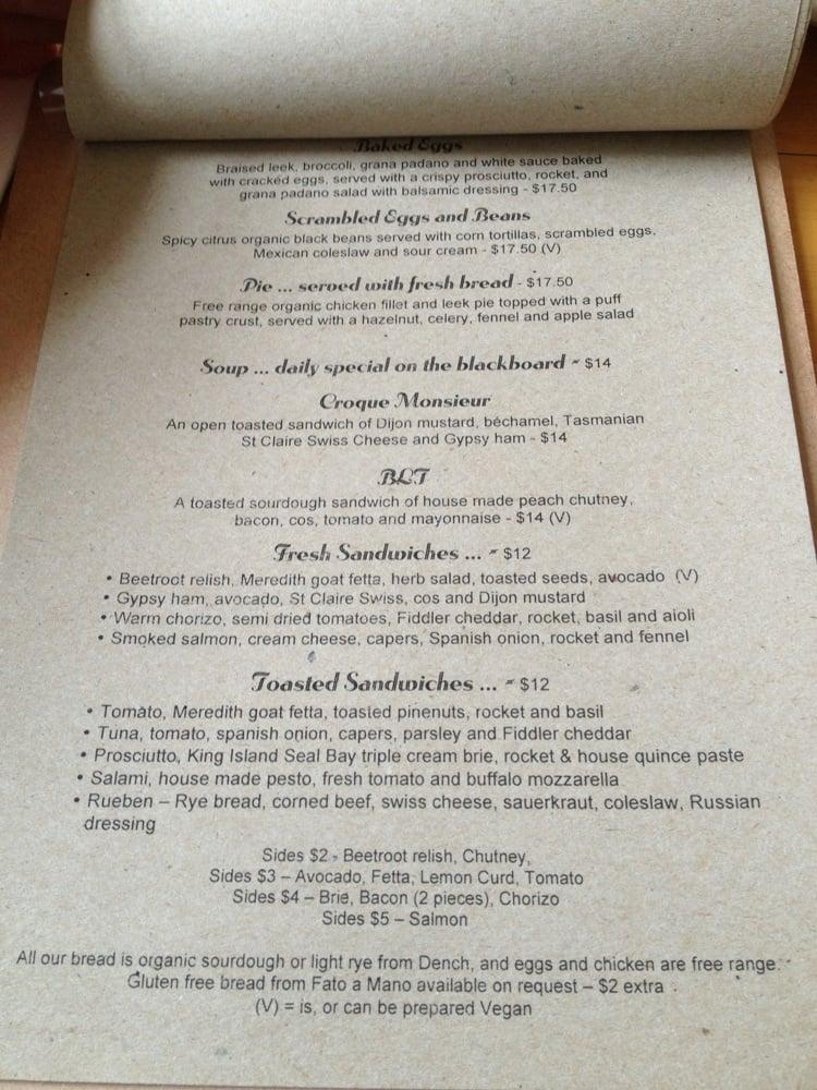 Menu at Mitte Cafe, Fitzroy North
