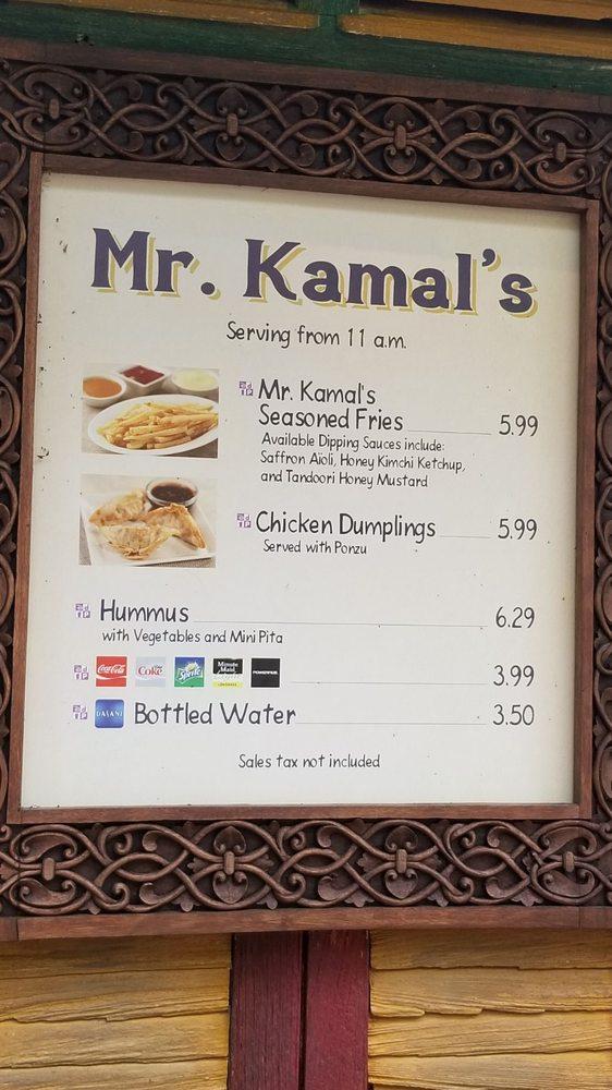 Menu at Mr. Kamal's restaurant, Bay Lake