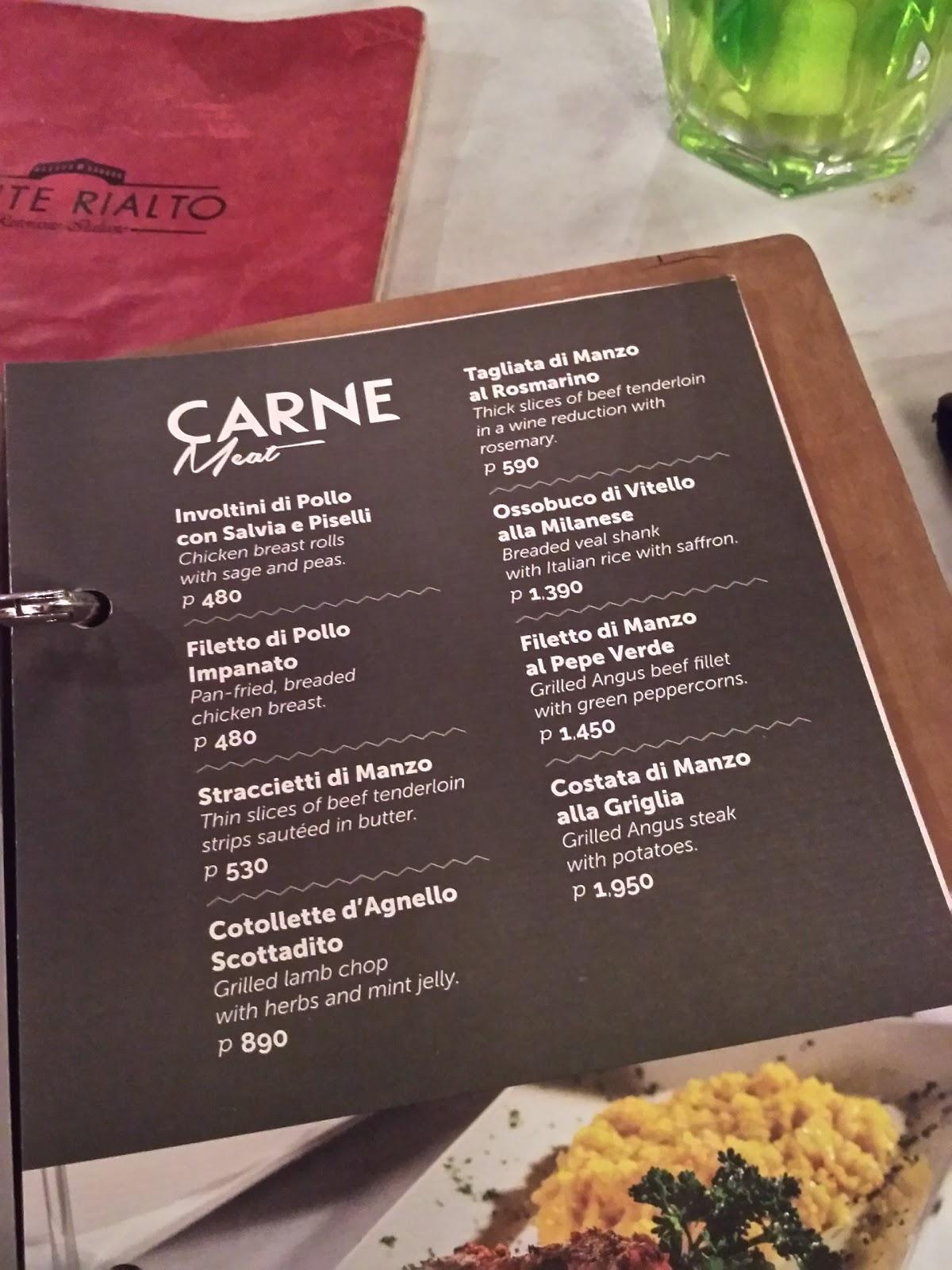 Menu at Ponte Rialto restaurant, Taguig, A122 - A123