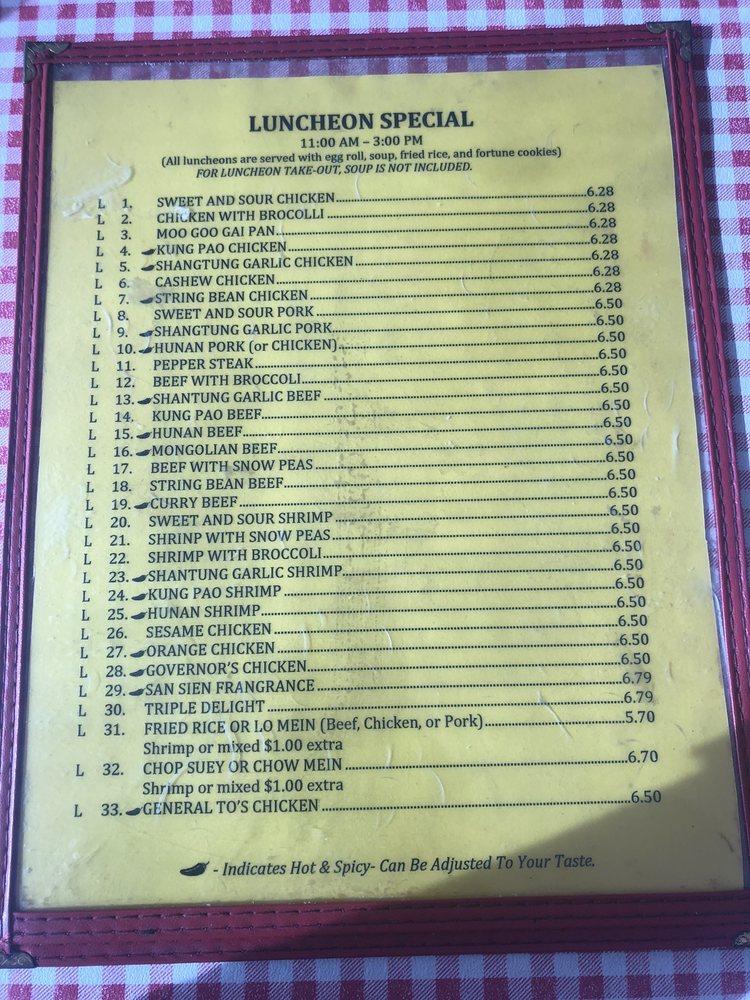Menu at Splendid China restaurant, Arlington