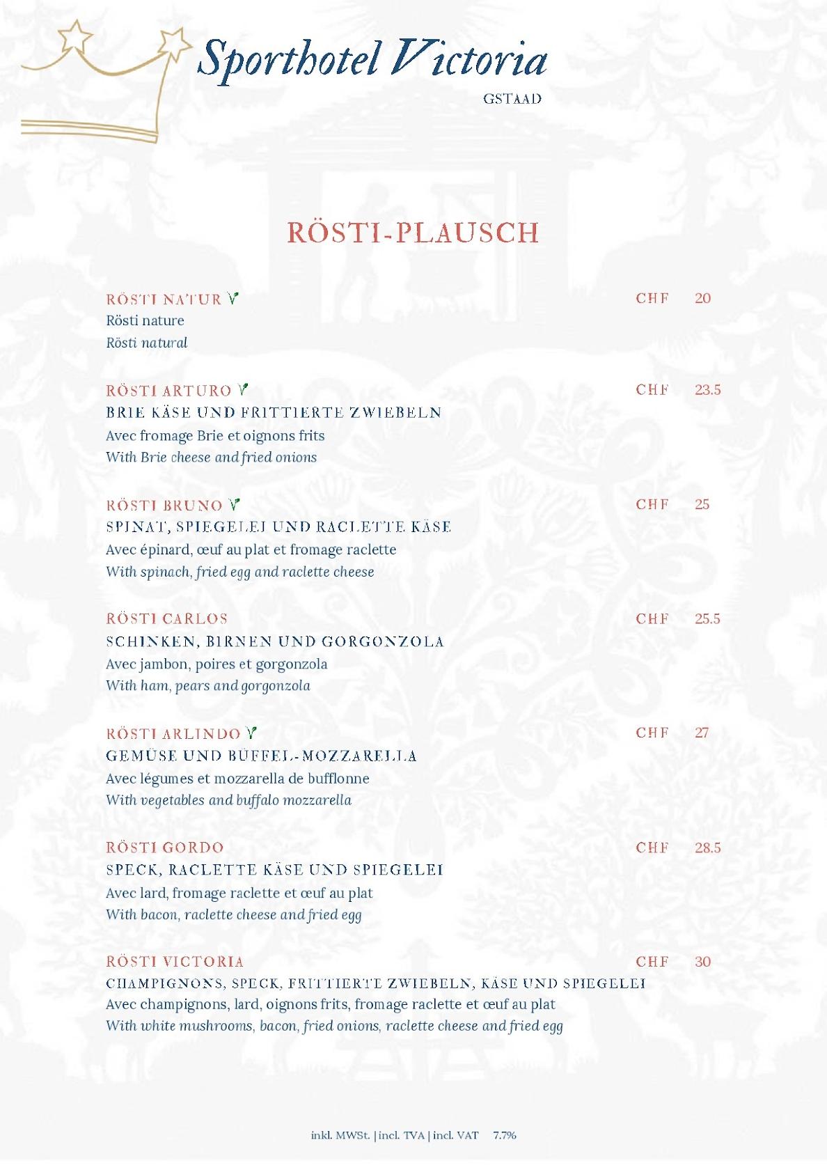 Menu at Sport-Hotel Victoria, Gstaad