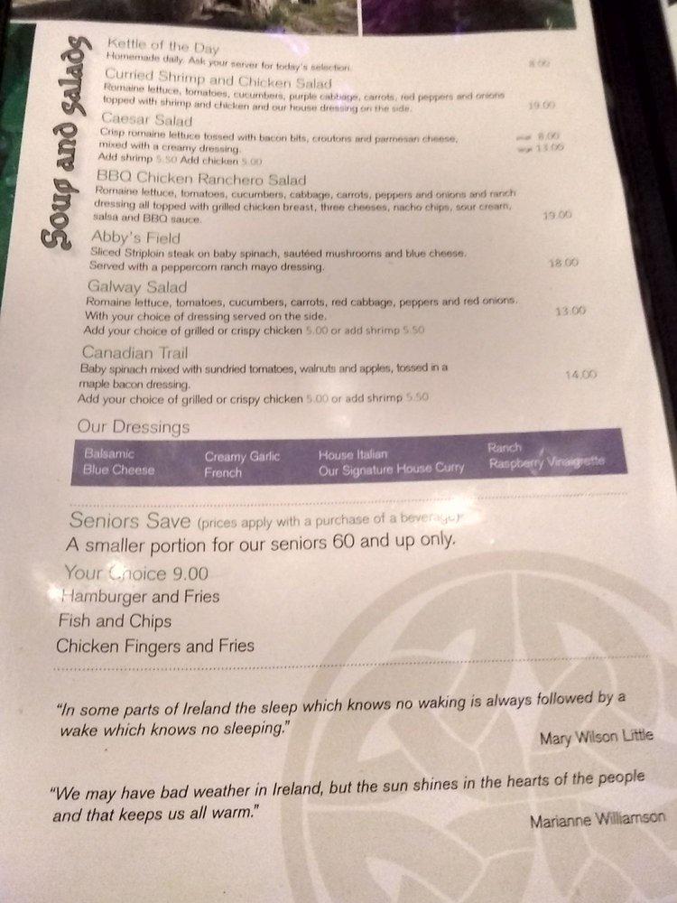 Menu at St James Gate pub & bar, Carleton Place
