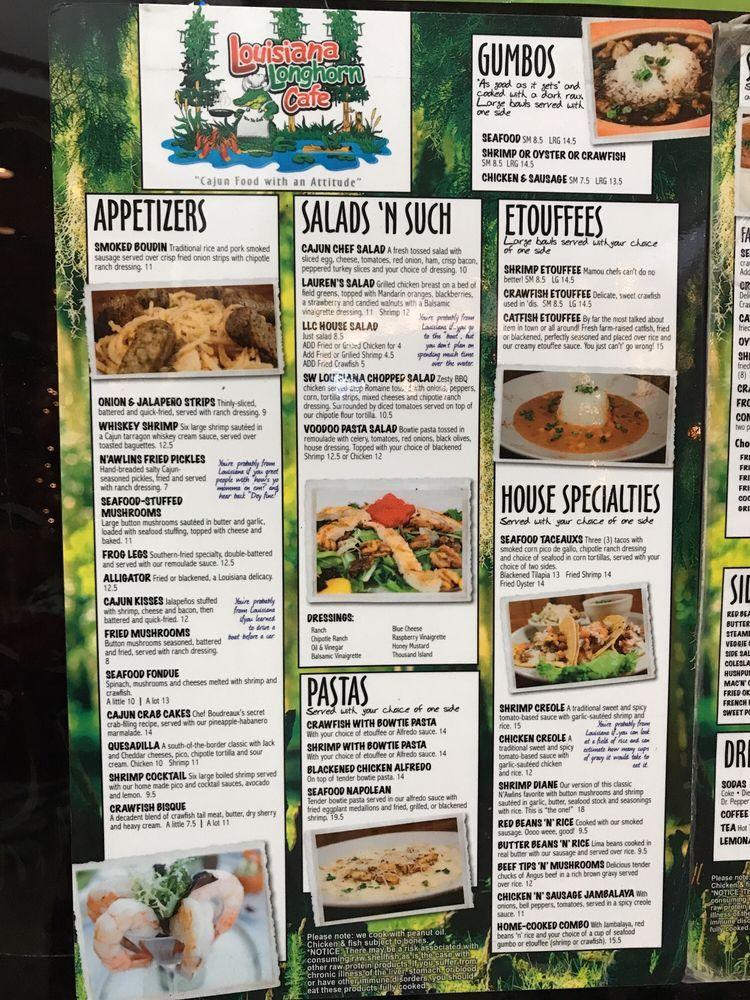 Menu at The Louisiana Longhorn Cafe, Round Rock