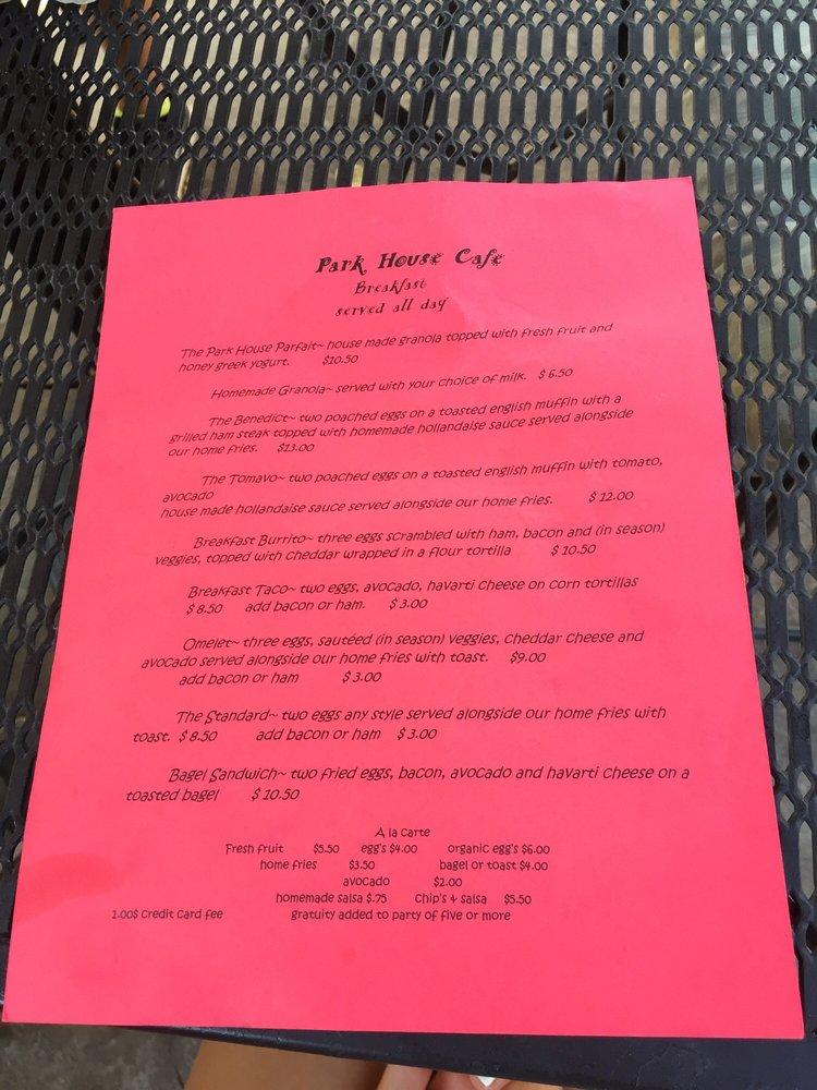 Menu at The Park House restaurant, Springdale