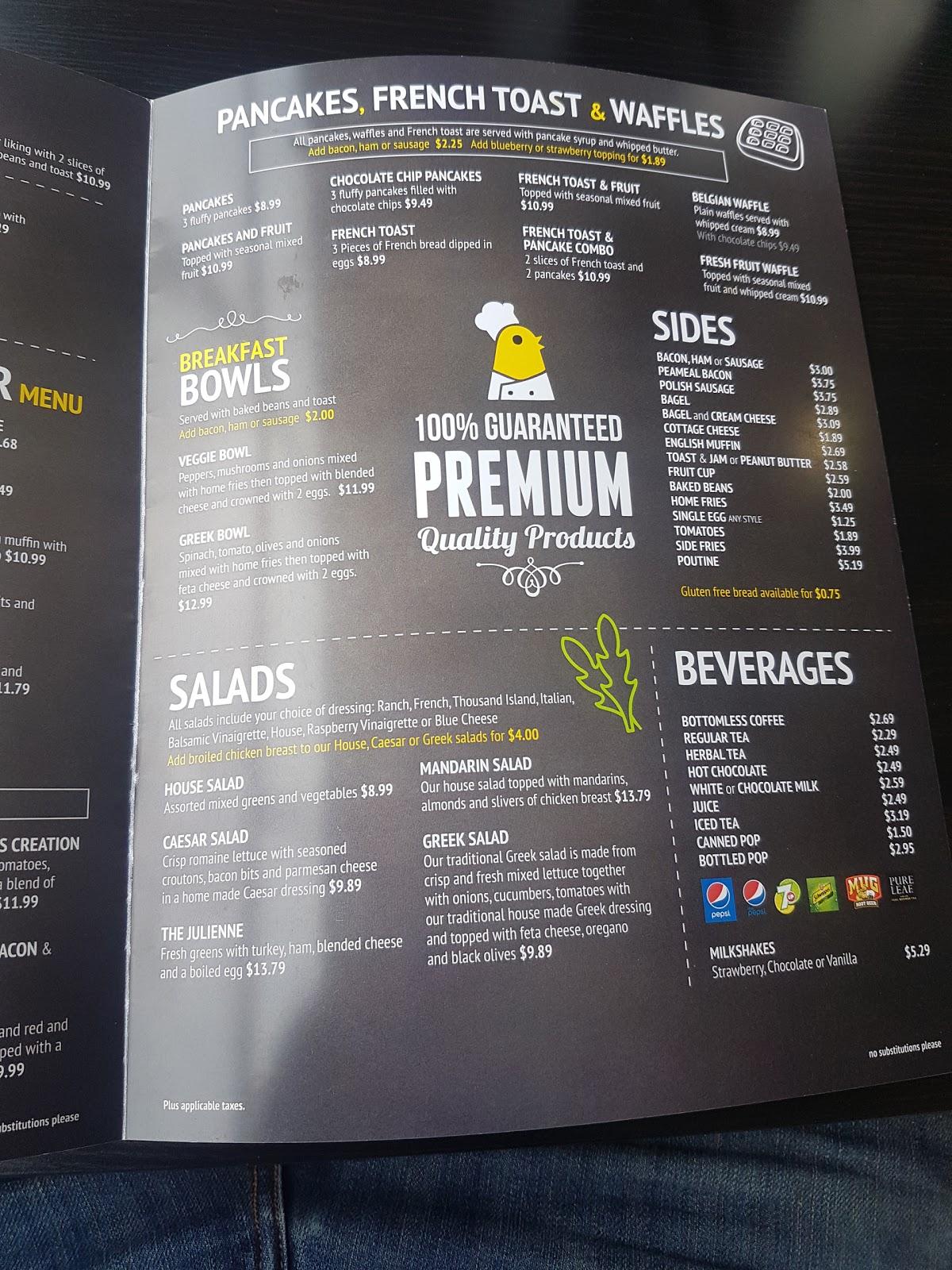Menu at The Singing Chef restaurant, London