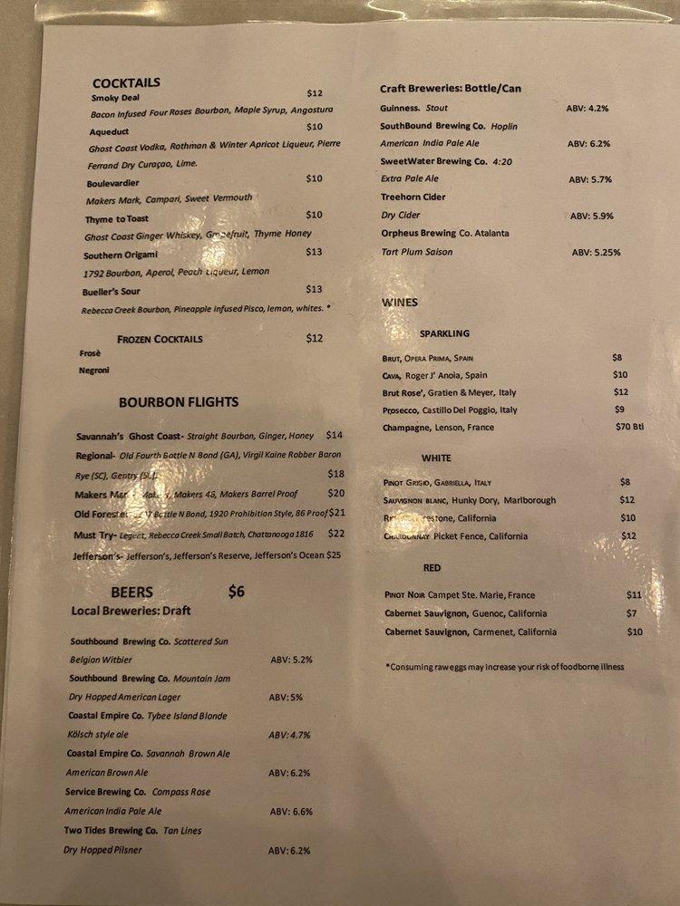 Menu at Toasted Barrel Savannah, Savannah