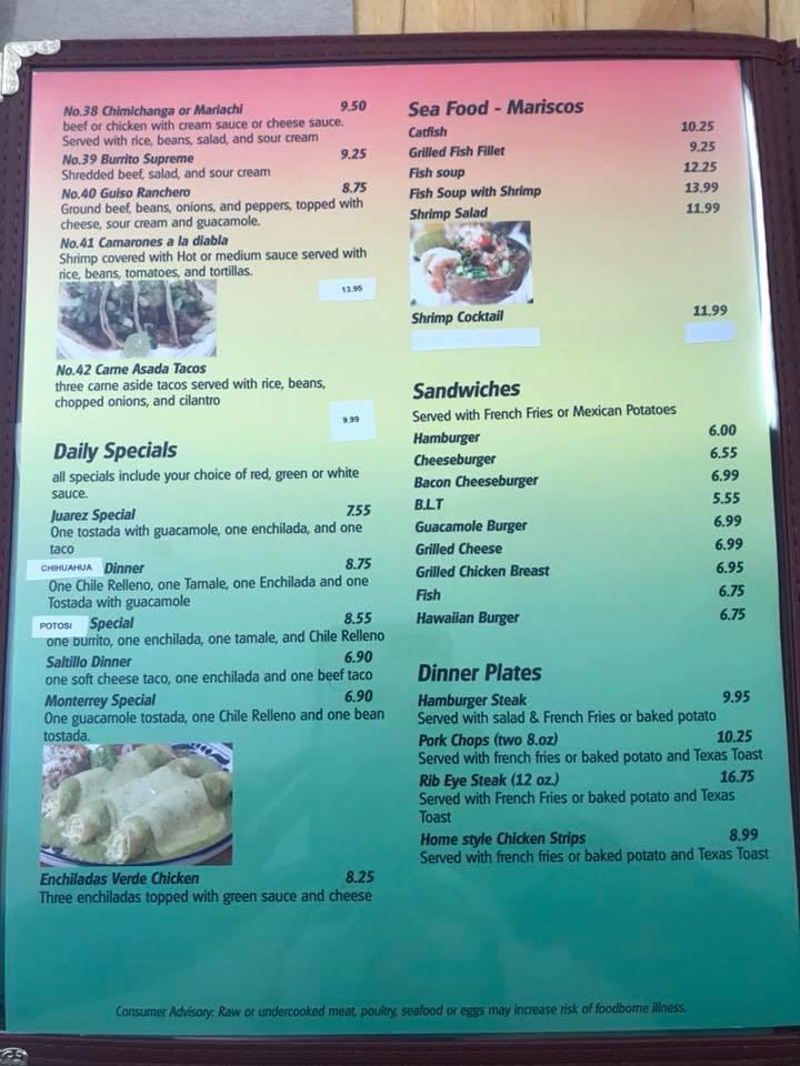Menu at El Potrillo Mexican/American Restaurant, Okeene