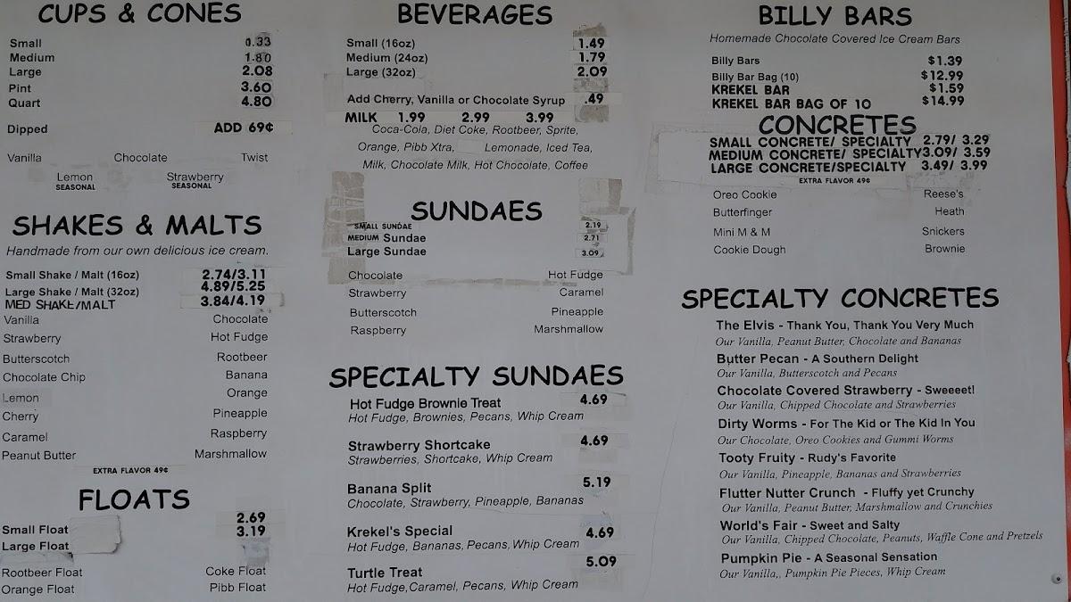 Menu at Krekels restaurant, Pawnee