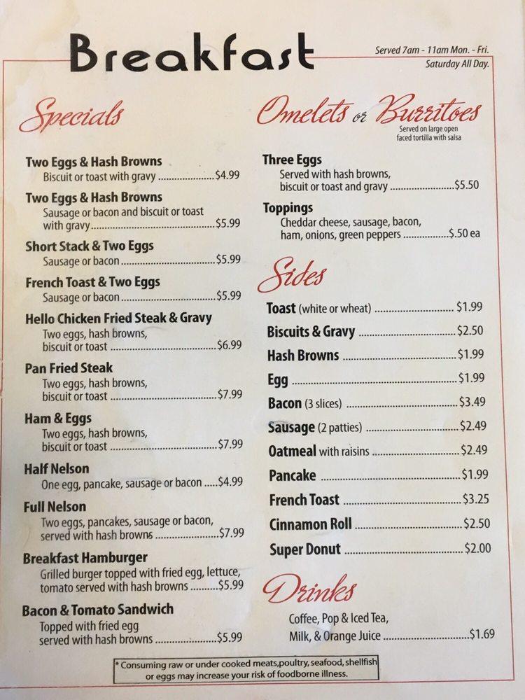 Menu at Nelson's Buffeteria restaurant, Tulsa, S Memorial Dr