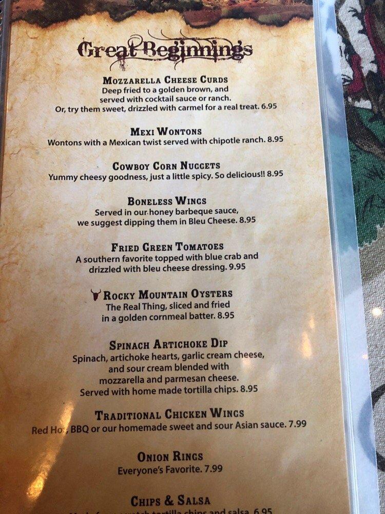 Menu at Proud Cut Saloon steakhouse, Cody, Sheridan Ave