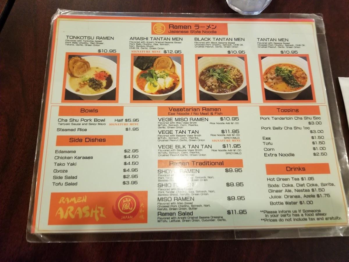 Menu at Ramen Arashi Banff restaurant, Banff