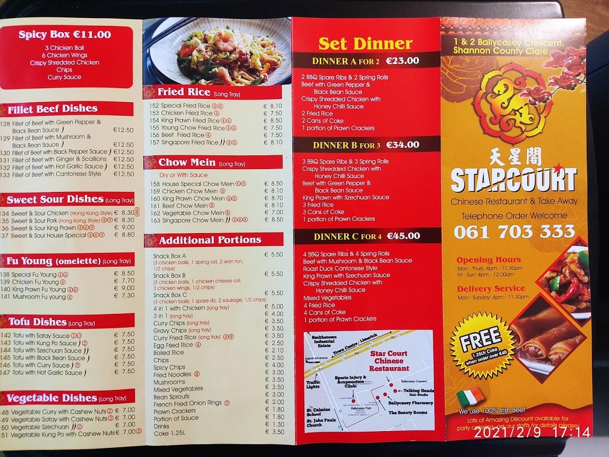 Menu at STAR COURT Chinese Restaurant, Shannon