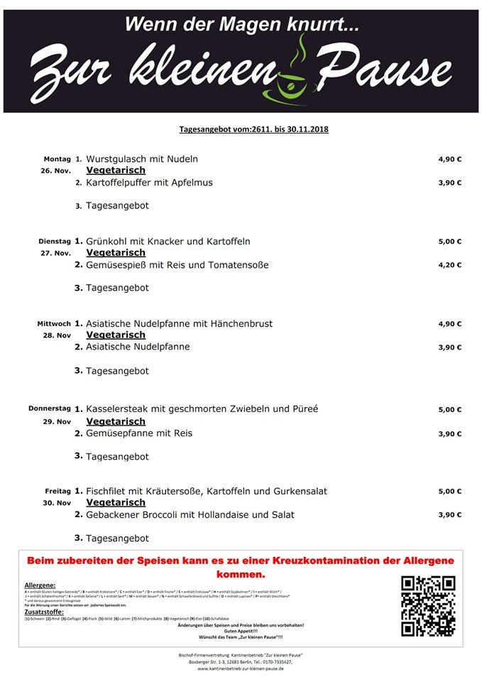 Speisekarte von Zur kleinen Pause cafeteria, Berlin, Boxberger Str. 1-3