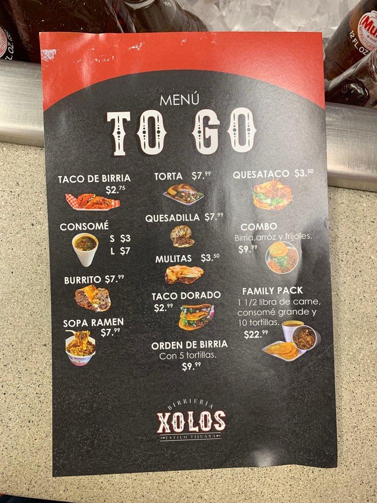 Menu at Birrieria Xolos restaurant, Ontario