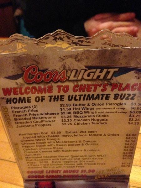 Menu at Chet's Place pub & bar, Union Dale