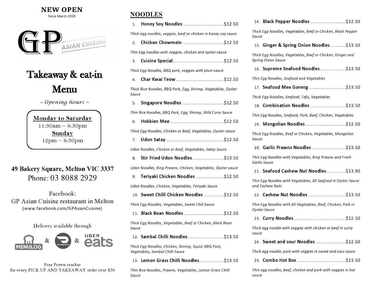 Menu at GP Asian Cuisine / Fish N Stix restaurant, Melton