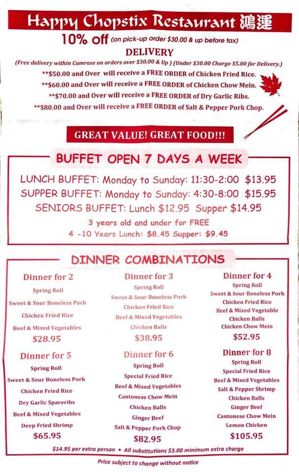 Menu at Happy Chopstix restaurant, Camrose