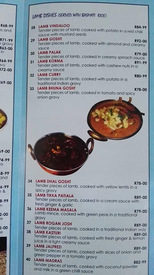 Menu at Patiala curry house restaurant, Secunda