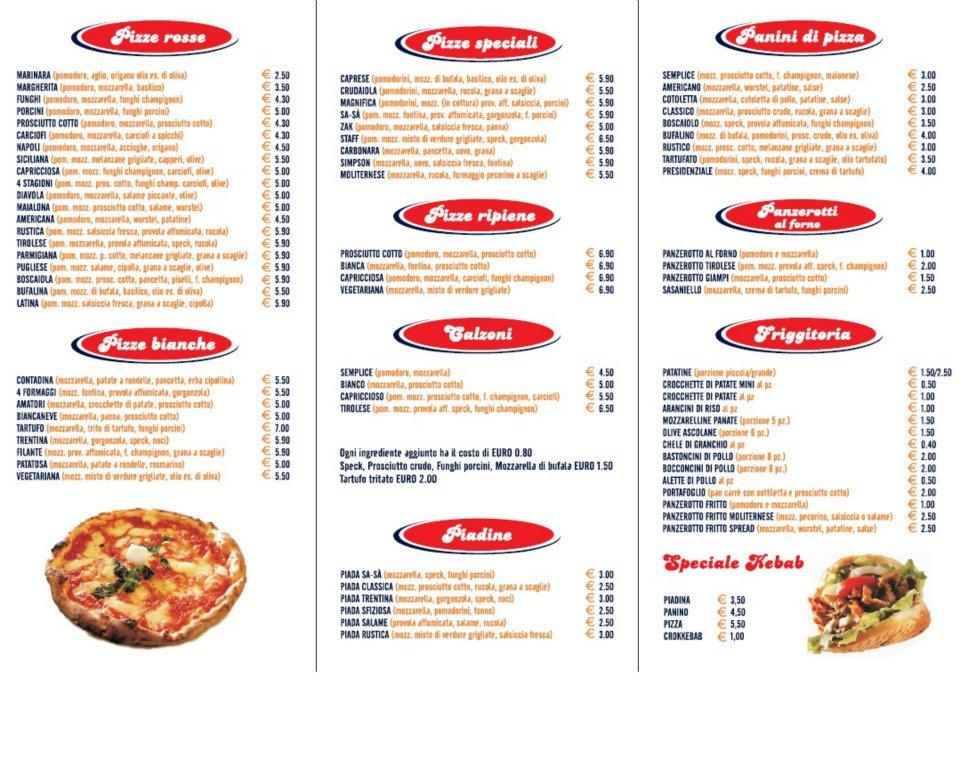 Menu at Pizzeria Sa sa, Potenza