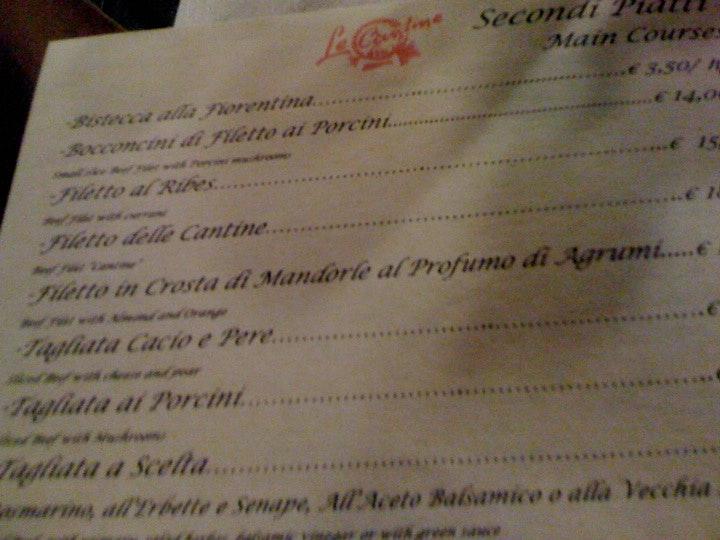 Menu da Ristorante Le Cantine, Pergine Valdarno