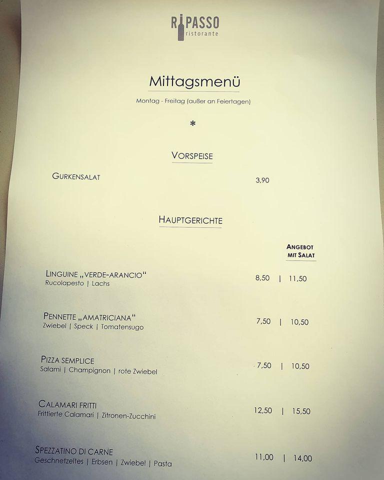 Menu at Ristorante Ripasso restaurant, Augsburg