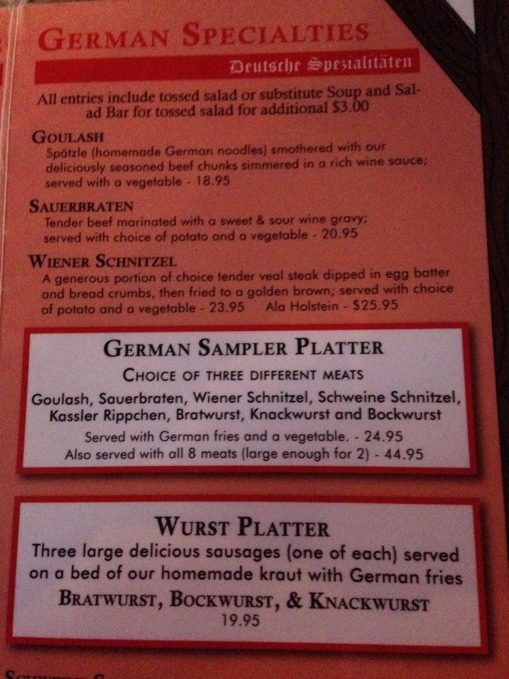 Menu at Schnitzelbank pub & bar, Jasper