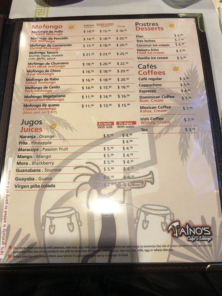 Menu at Tainos Cafe & Lounge, Coram