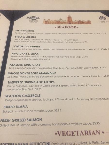 Carta de The Diplomat Steakhouse, Regina