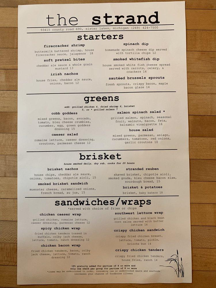 Menu at The Strand Brewery pub & bar, USA